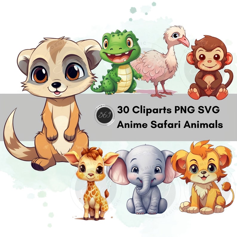 Clipart Safari Animals Jungle Animals Anime Kawaii Style 30 - Etsy