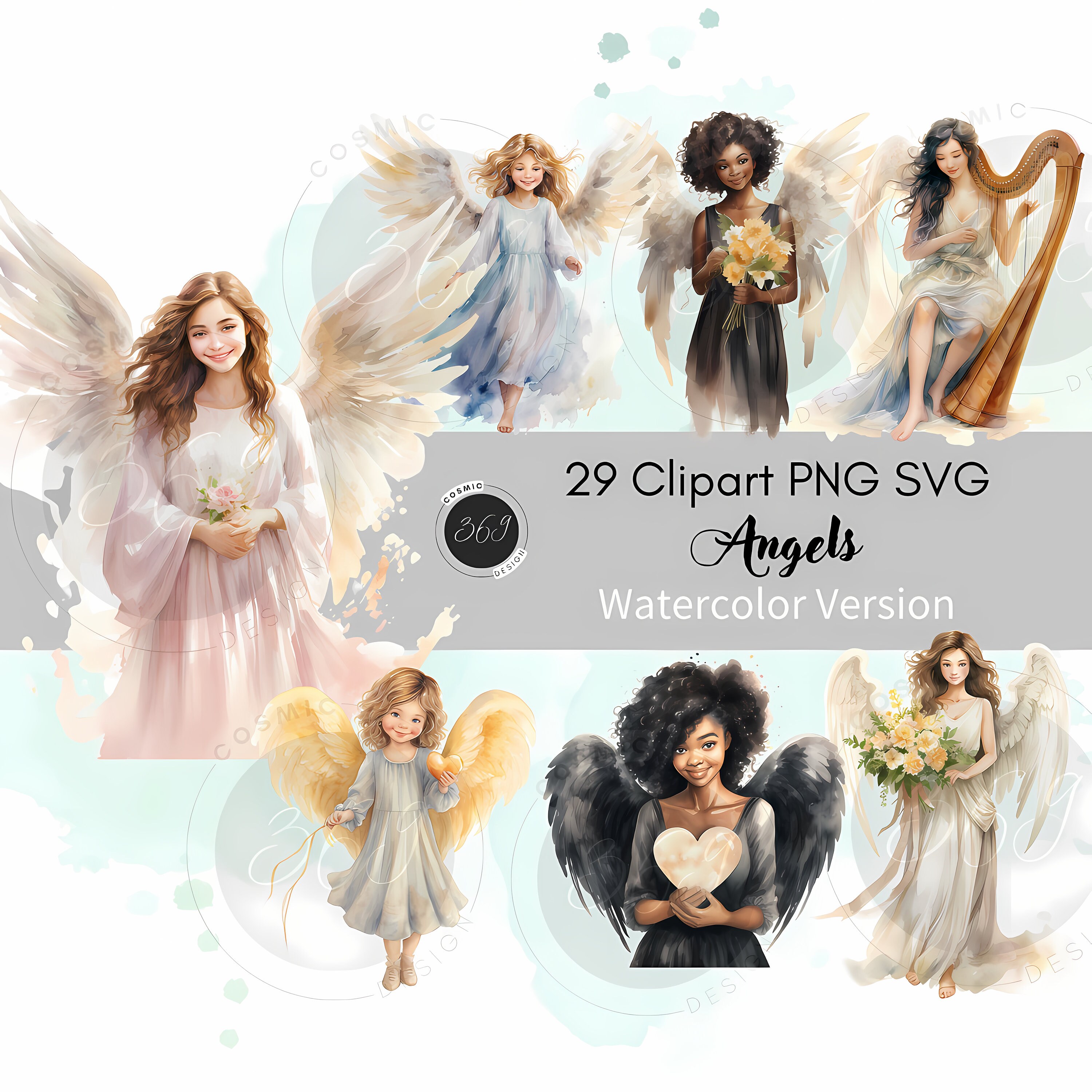 Watercolor Angel Clipart Bundle 29 PNG SVG for Personal & Commercial ...