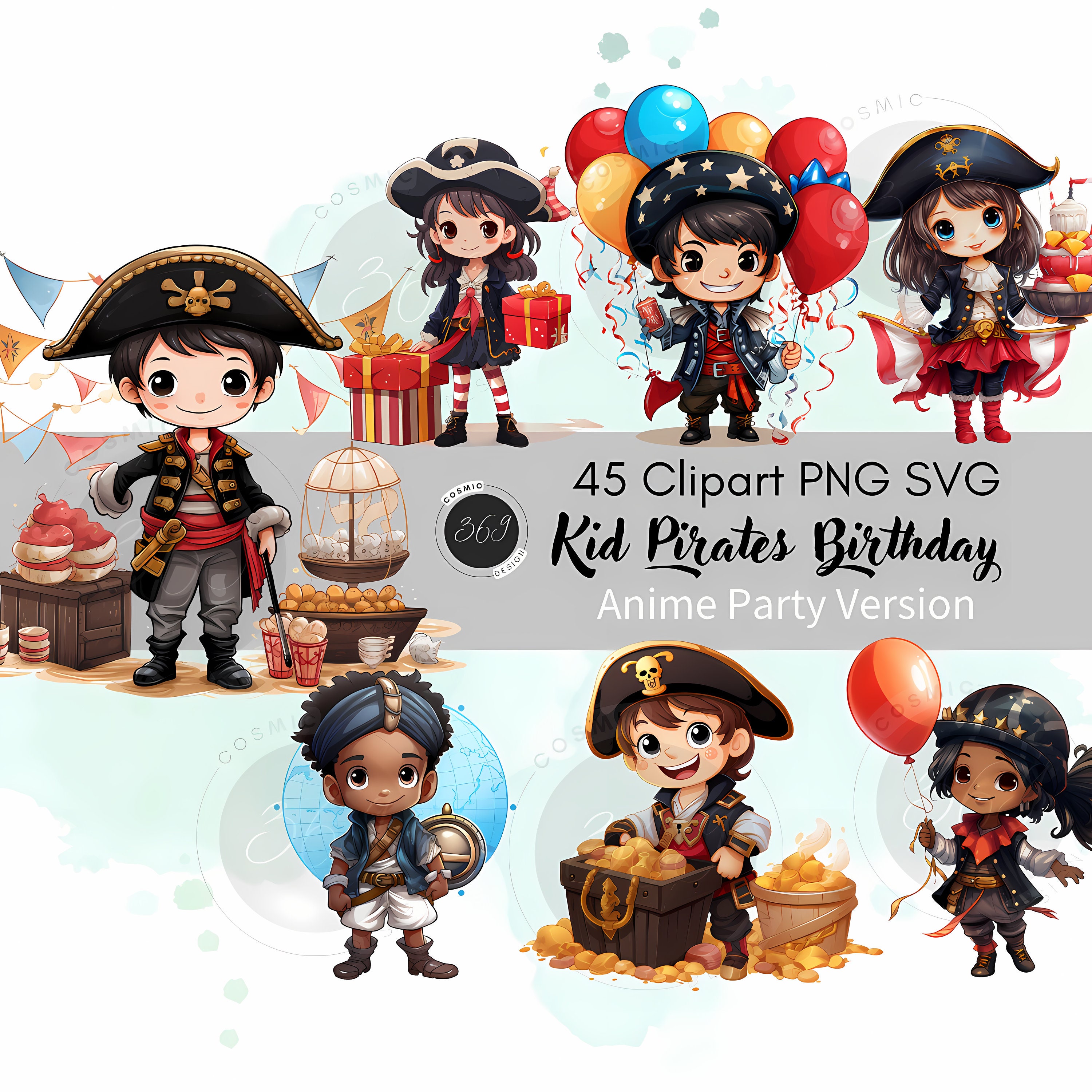 Kid Pirates Birthdayparty Clipart Bundle 45 PNG SVG Commercial Use ...