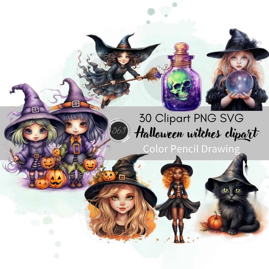 Halloween Witches Clipart Set 30 PNG SVG Personal & Commercial Use ...