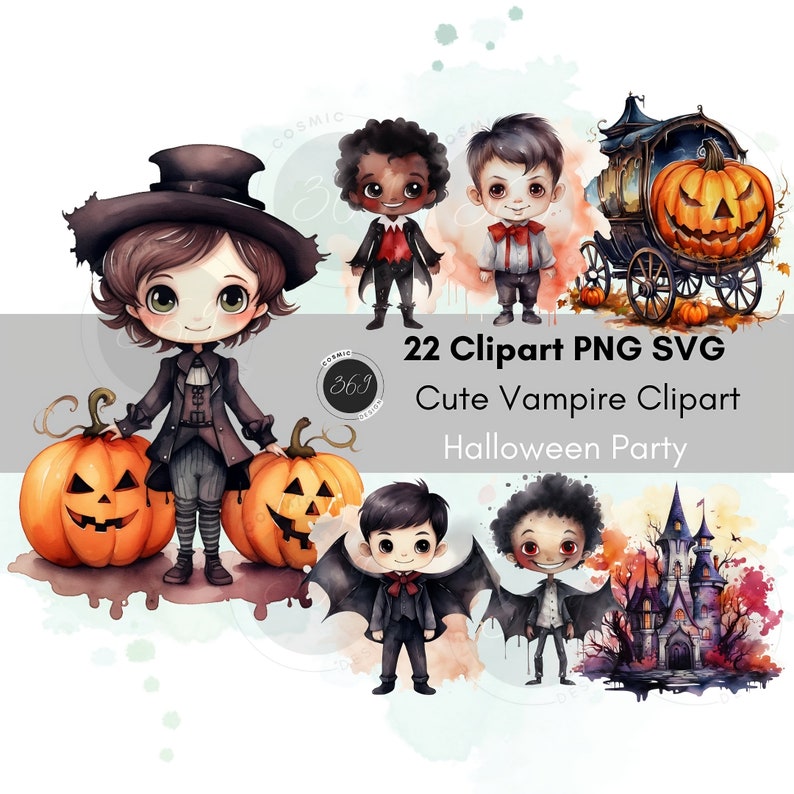 Cute Vampire Clipart Halloween Clipart Watercolor Bundle Personal ...