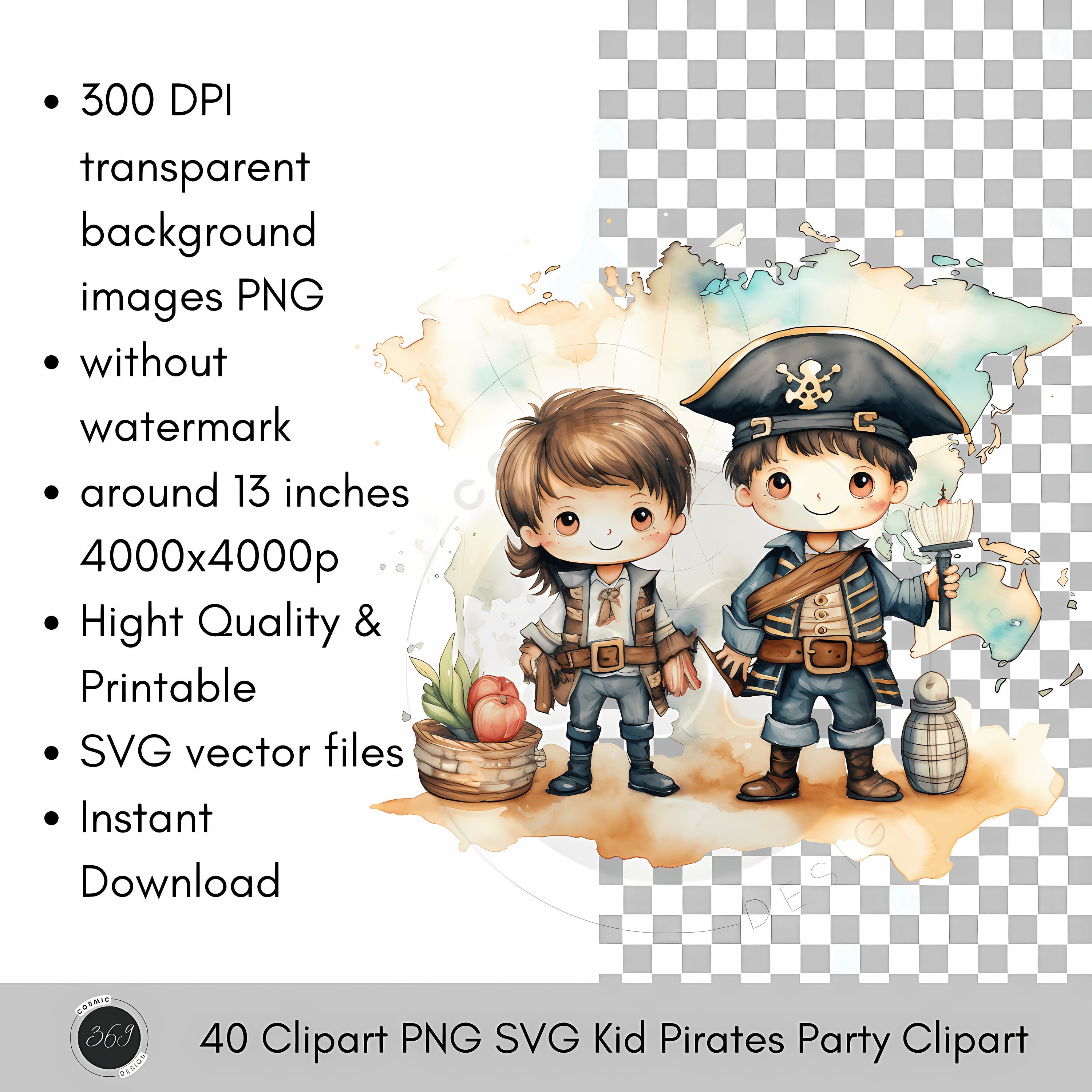Kid Pirates Birthdayparty Clipart Bundle 40 PNG SVG Commercial Use ...