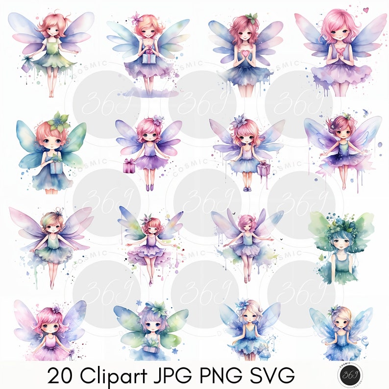 Cute Fairy Clipart, 20 Designs, Fairy PNG, Printable, Commercial Use ...
