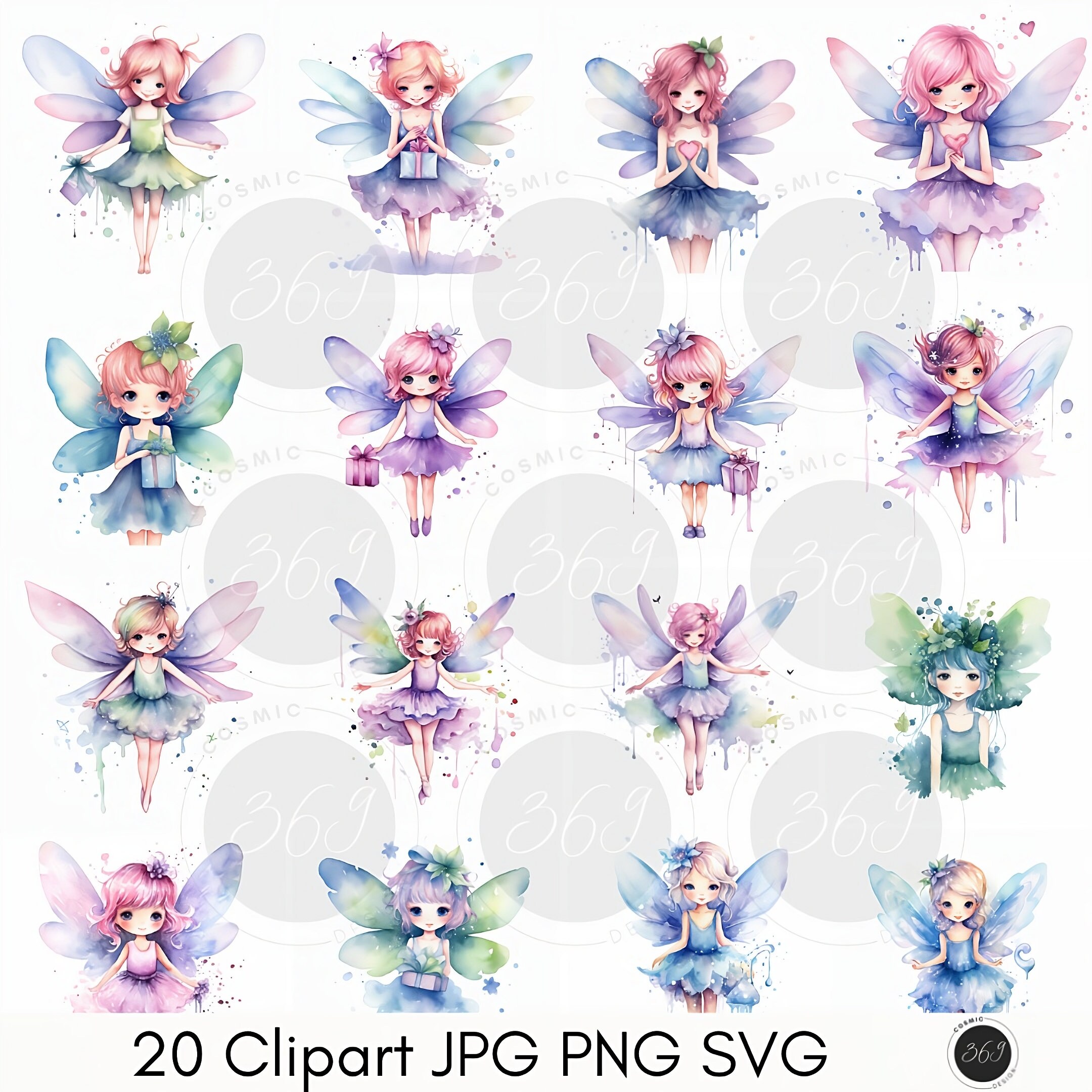 Cute Fairy Clipart, 20 Designs, Fairy PNG, Printable, Commercial Use ...