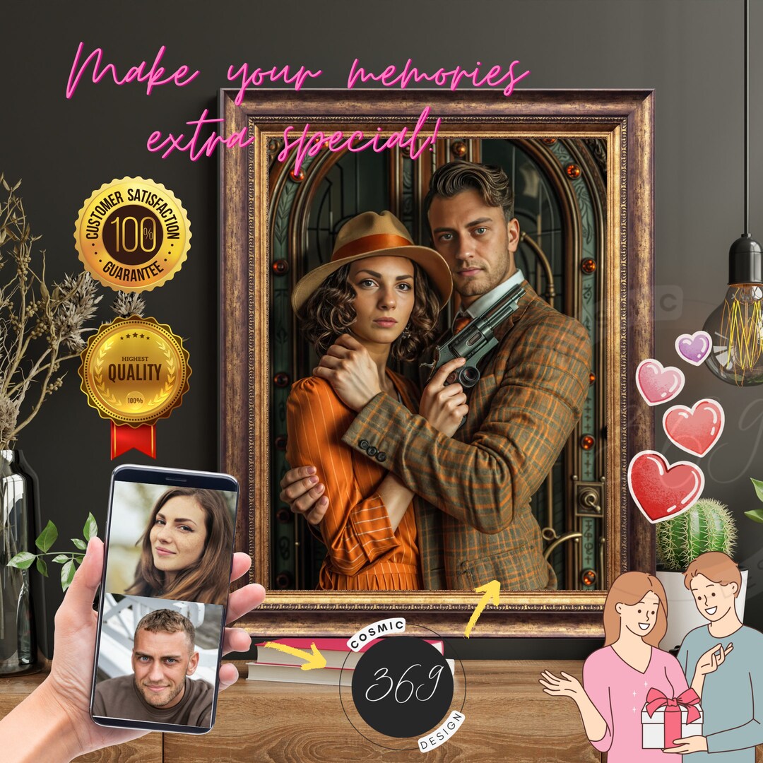 Custom Mobster Couple Portrait From Photo, Mafia Fantasy Portrait Gift ...