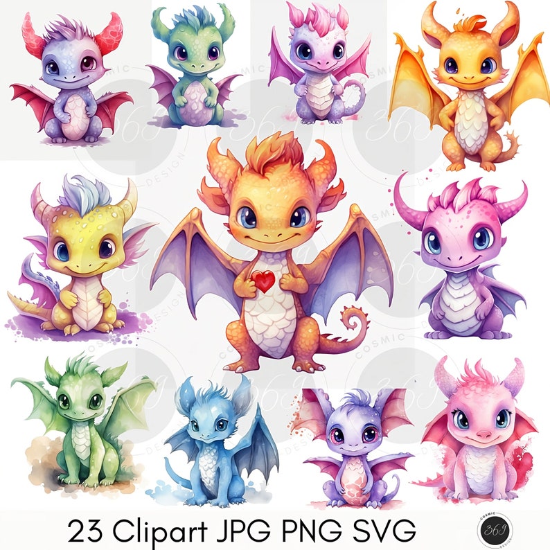 Fantasy Dragon Clipart, 23 Cute Dragons Clip Art, Art for Kids Baby ...