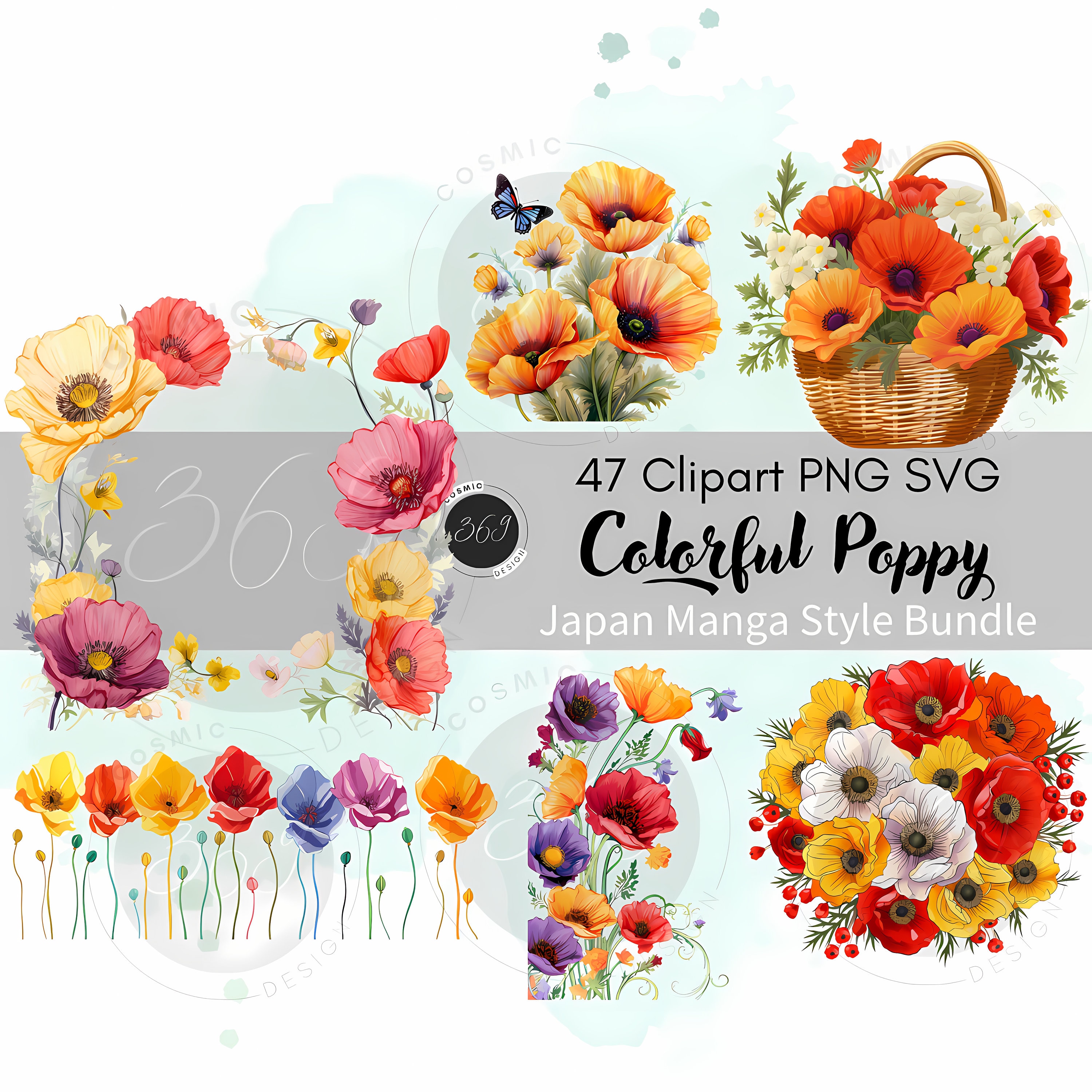 Watercolor Poppy Clipart Bundle 47 PNG SVG for Personal & Commercial ...
