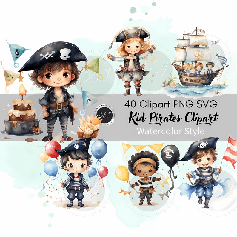 Kid Pirates Birthdayparty Clipart Bundle 40 PNG SVG Commercial Use ...