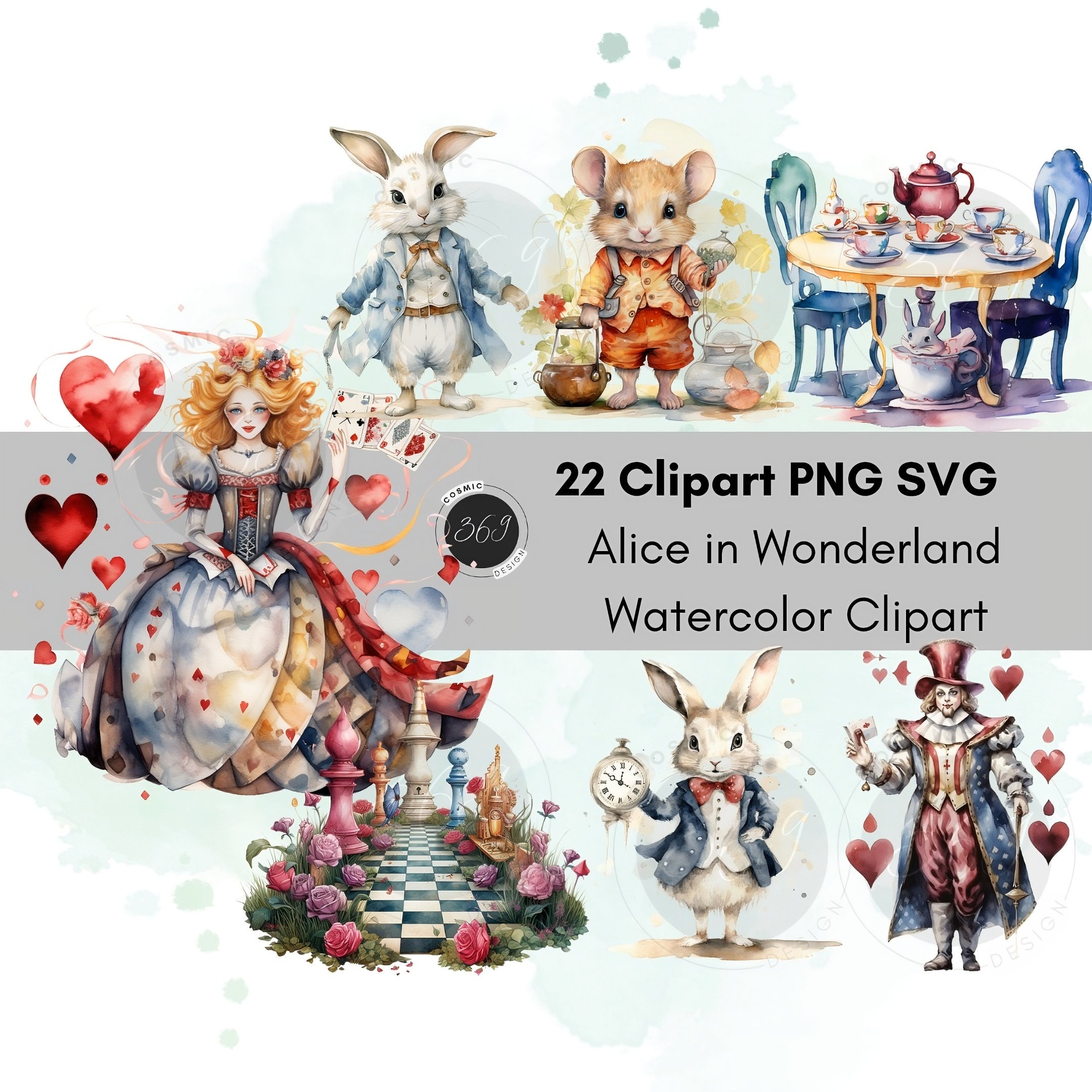 Alice Wonderland Clipart Watercolor 22 Designs PNG SVG - Etsy
