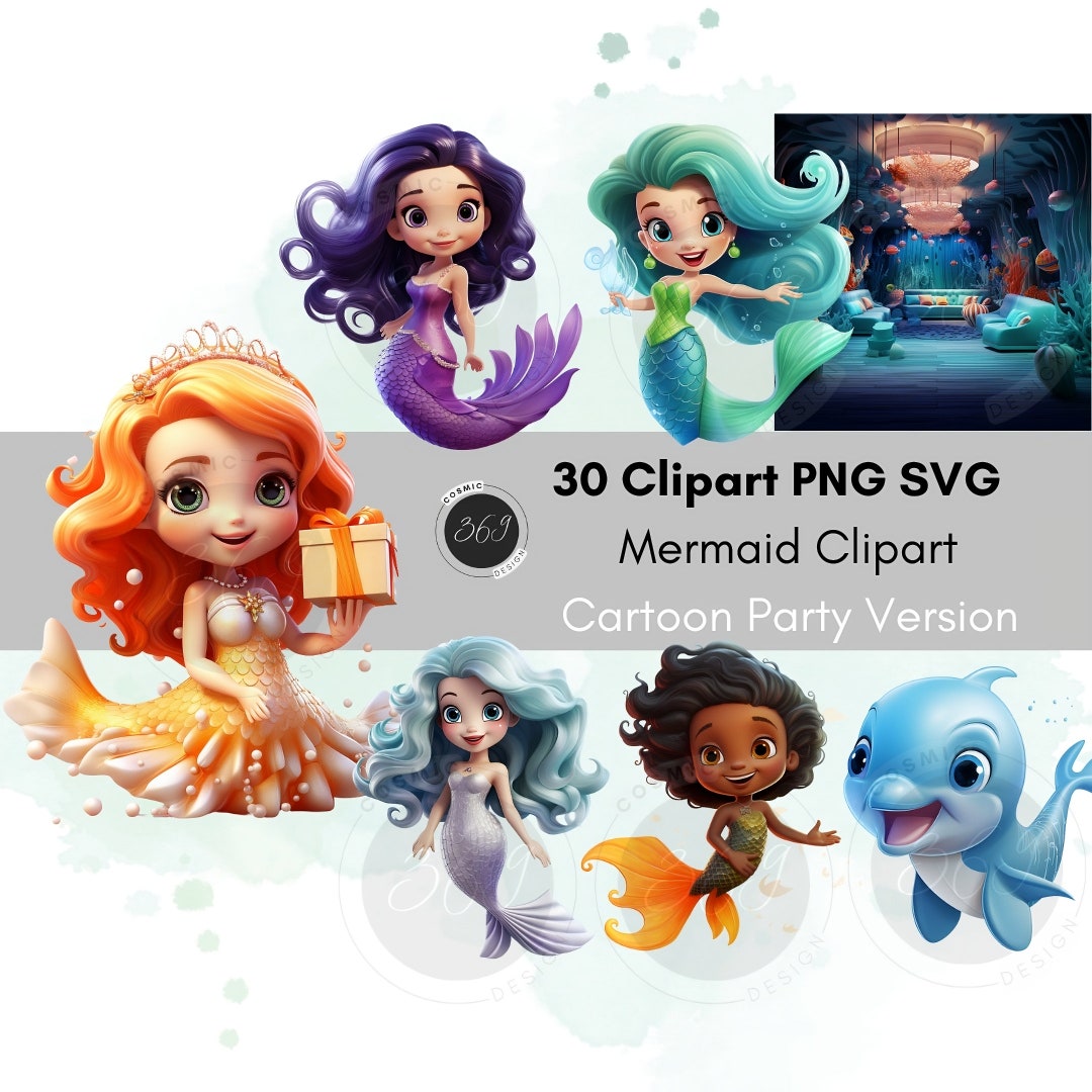 Mermaid PNG SVG Clipart Bundle Cartoon Style 30 Designs for Personal ...