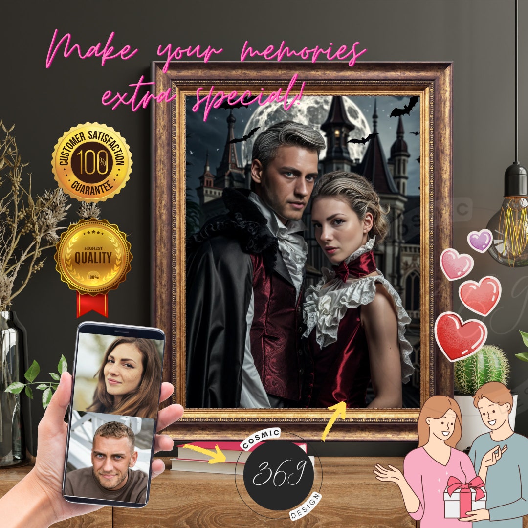 Custom Vampire Couple Portrait From Photo Halloween Digital-portrait ...