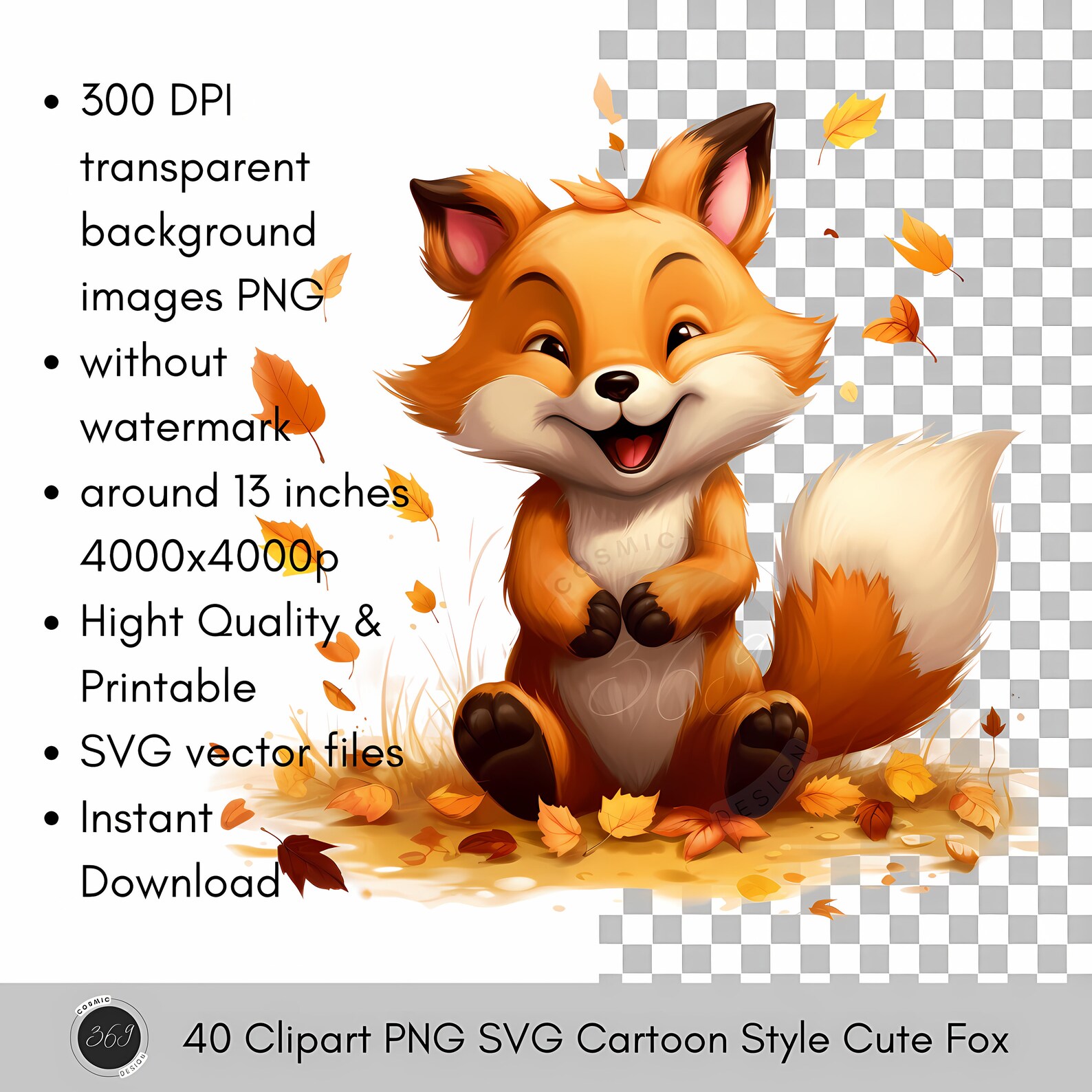 Woodland Fox Clipart Bundle 40 PNG SVG Cartoon Style Commercial Use ...
