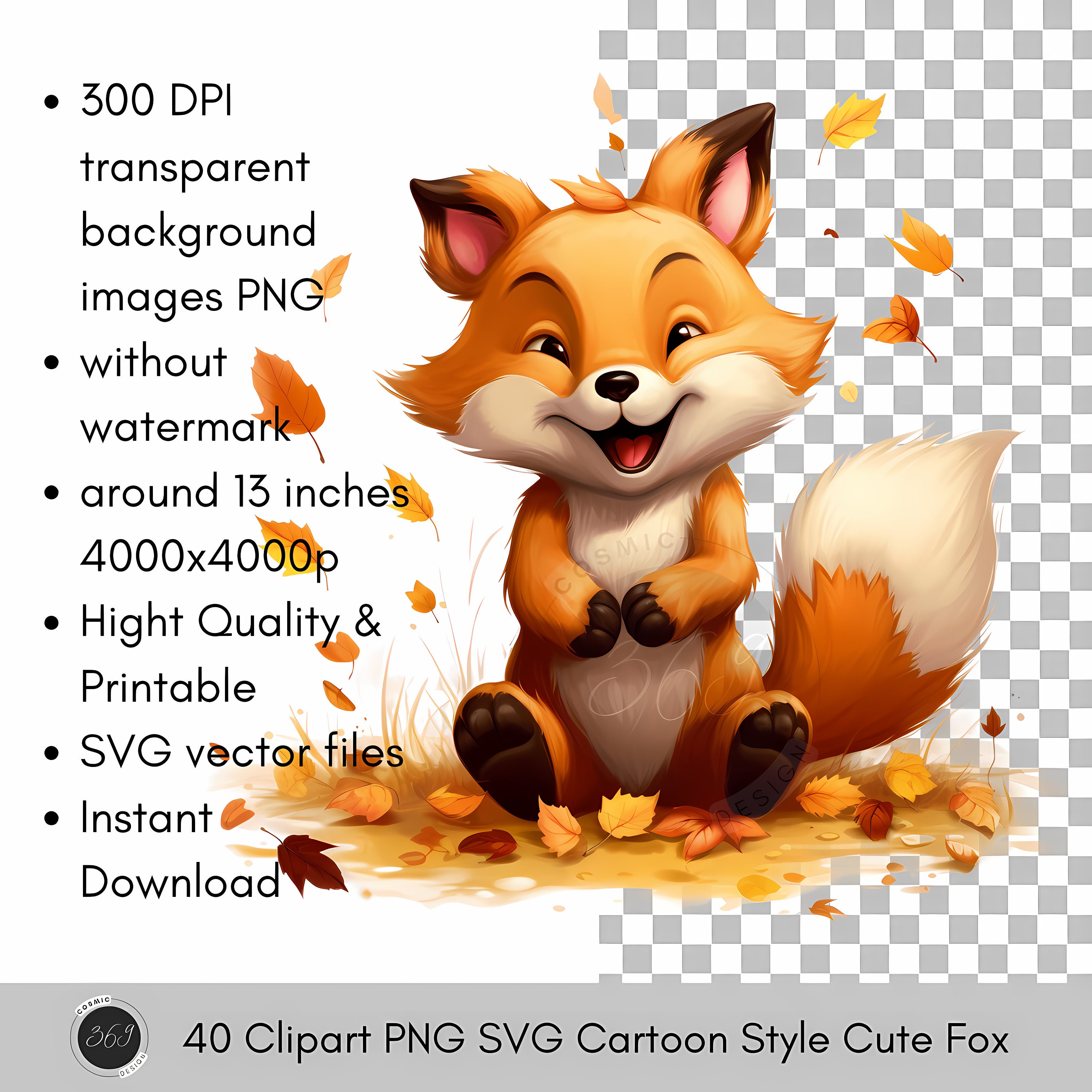 Woodland Fox Clipart Bundle 40 PNG SVG Cartoon Style Commercial Use ...