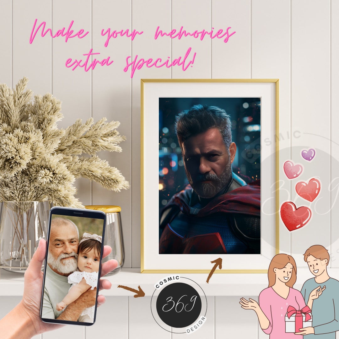 Custom Dad Portrait From Photo, Custom Super Hero Portrait for Dad ...