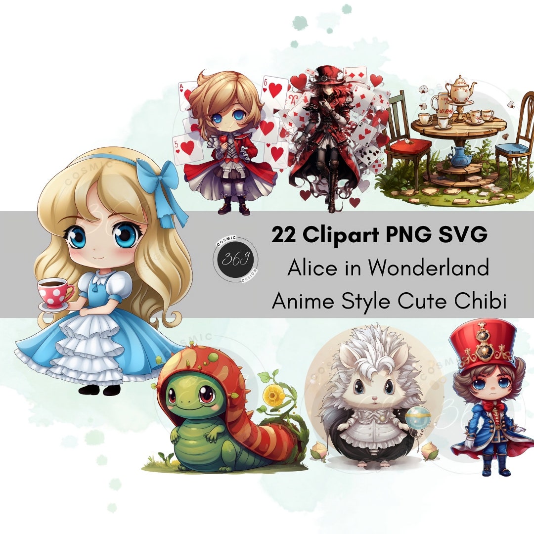 Alice Wonderland Clipart Anime Cute Chibi Style 22 Designs PNG SVG ...