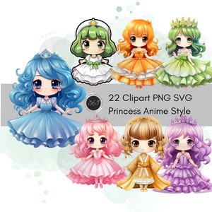 Princess Clipart Japan Anime Style Kawaii Princess PNG Graphic, Digital ...