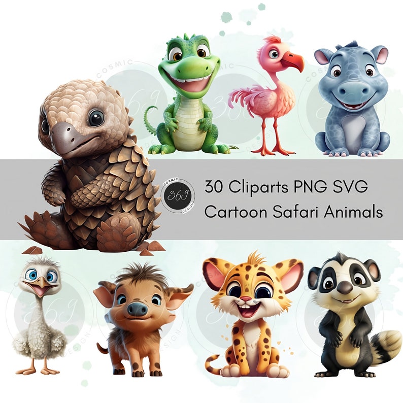 Safari Animals Clipart 30 Designs Cartoon Style for Commercial Use and ...