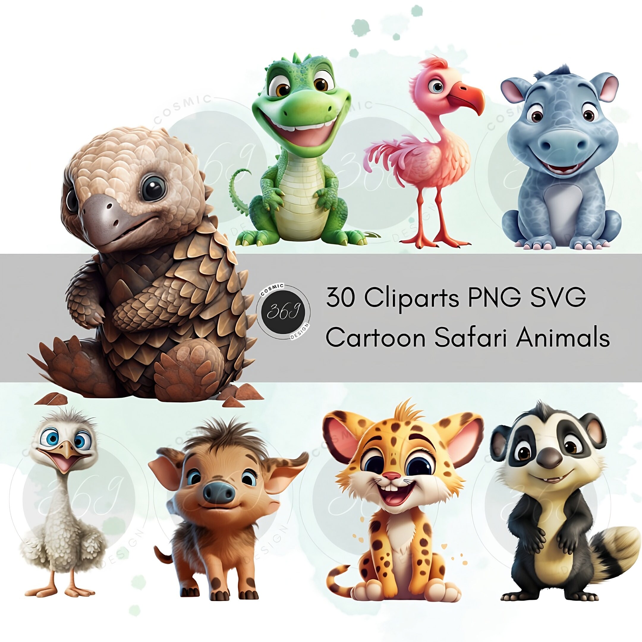 Safari Animals Clipart 30 Designs Cartoon Style for Commercial Use and ...