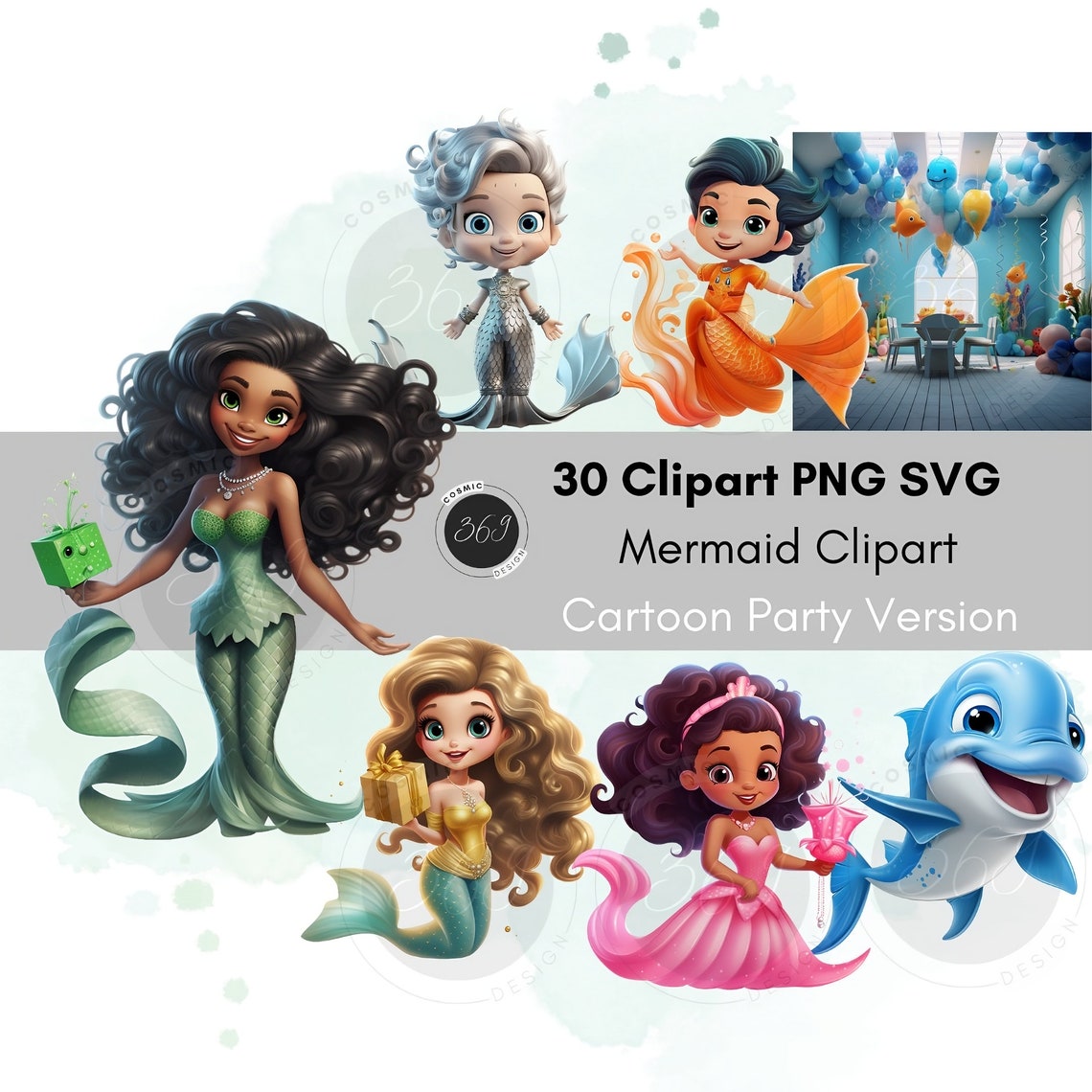 Mermaid PNG SVG Clipart Bundle Cartoon Style 30 Designs for Personal ...
