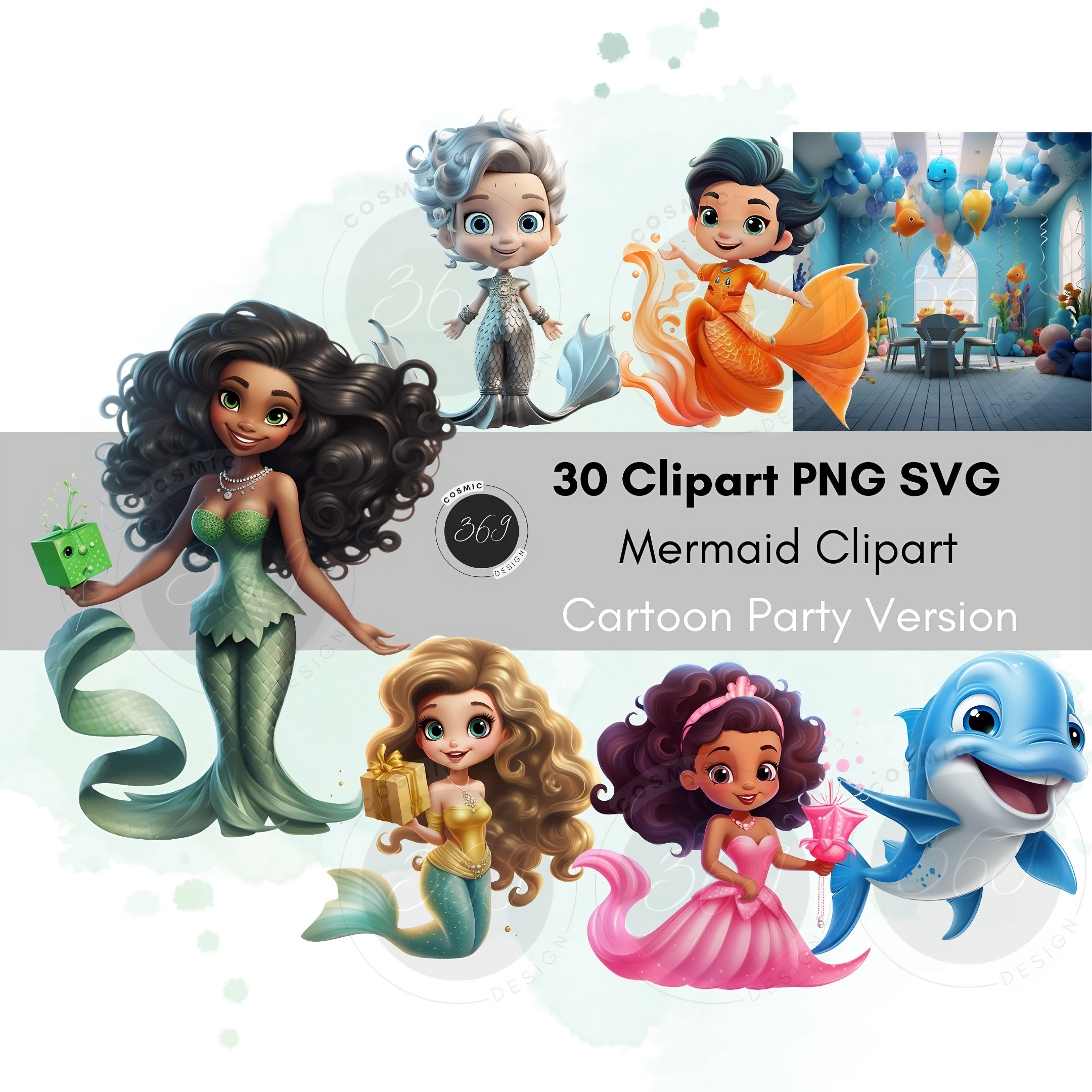 Mermaid PNG SVG Clipart Bundle Cartoon Style 30 Designs for Personal ...