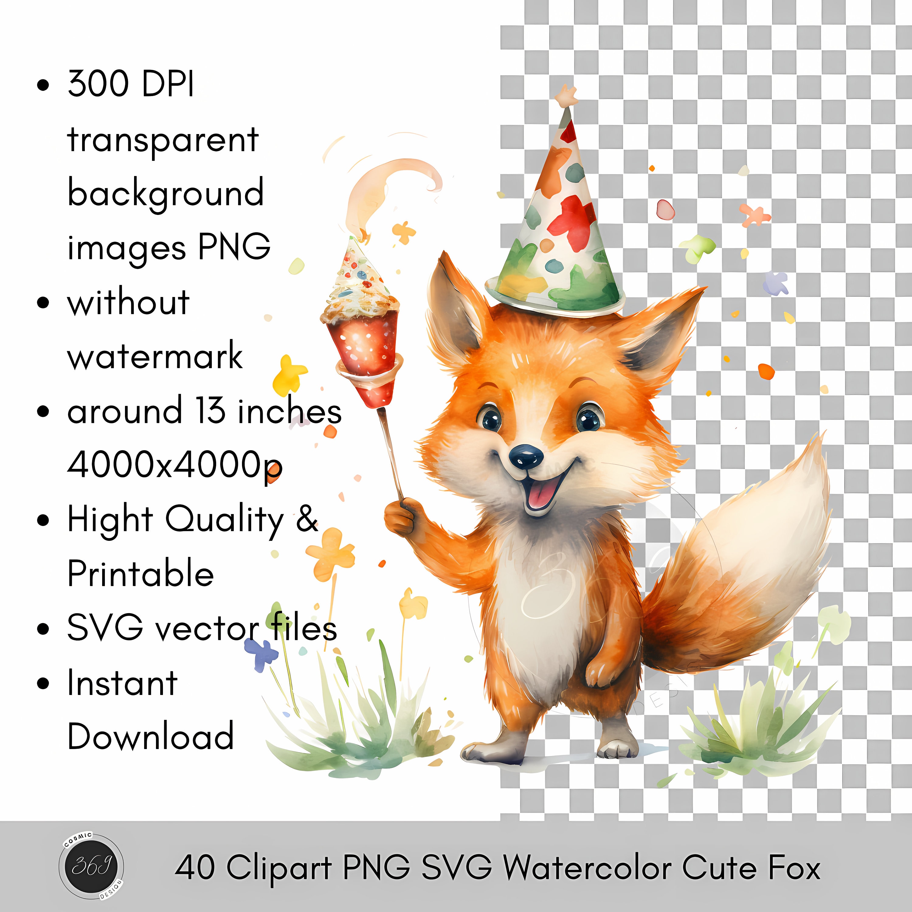 Watercolor Woodland Fox Clipart Bundle 40 PNG SVG for Personal ...