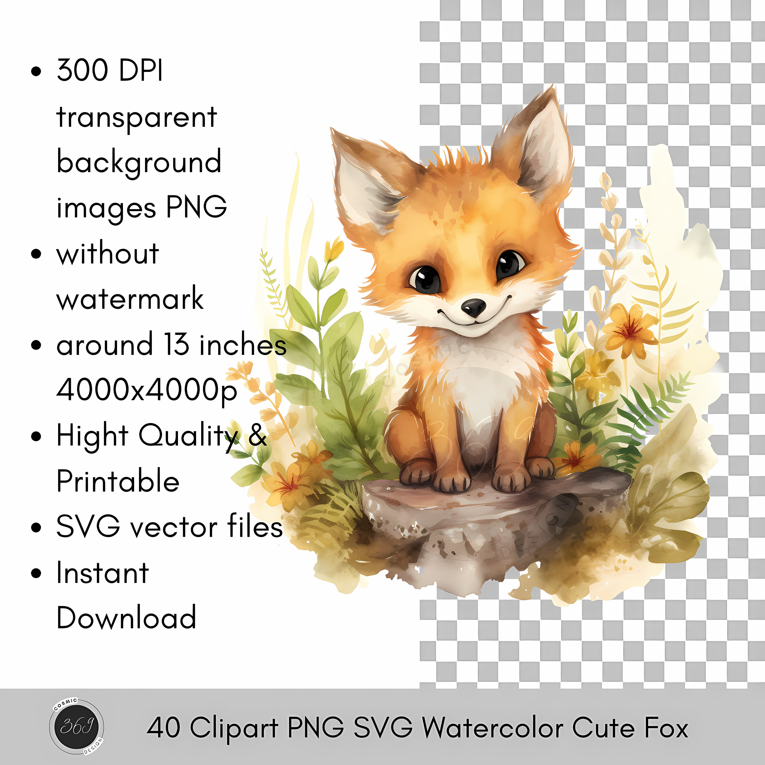 Watercolor Woodland Fox Clipart Bundle 40 PNG SVG for Personal ...
