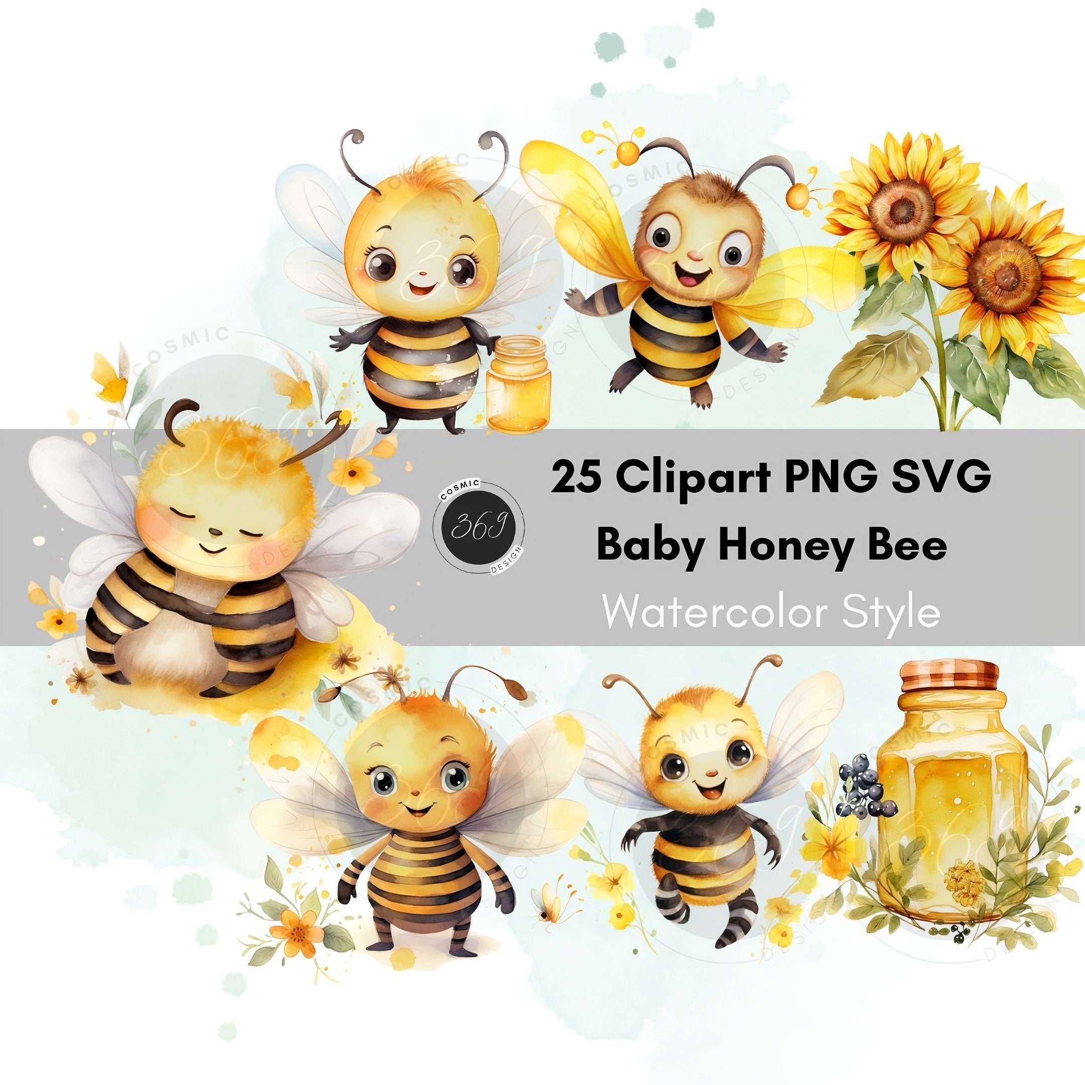 Honey Bee Clipart Cute Baby Bee 25 Designs PNG SVG Personal ...
