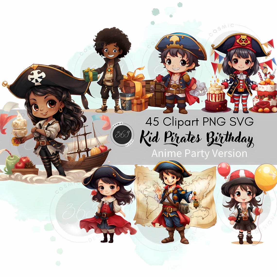 Kid Pirates Birthdayparty Clipart Bundle 45 PNG SVG Commercial Use ...