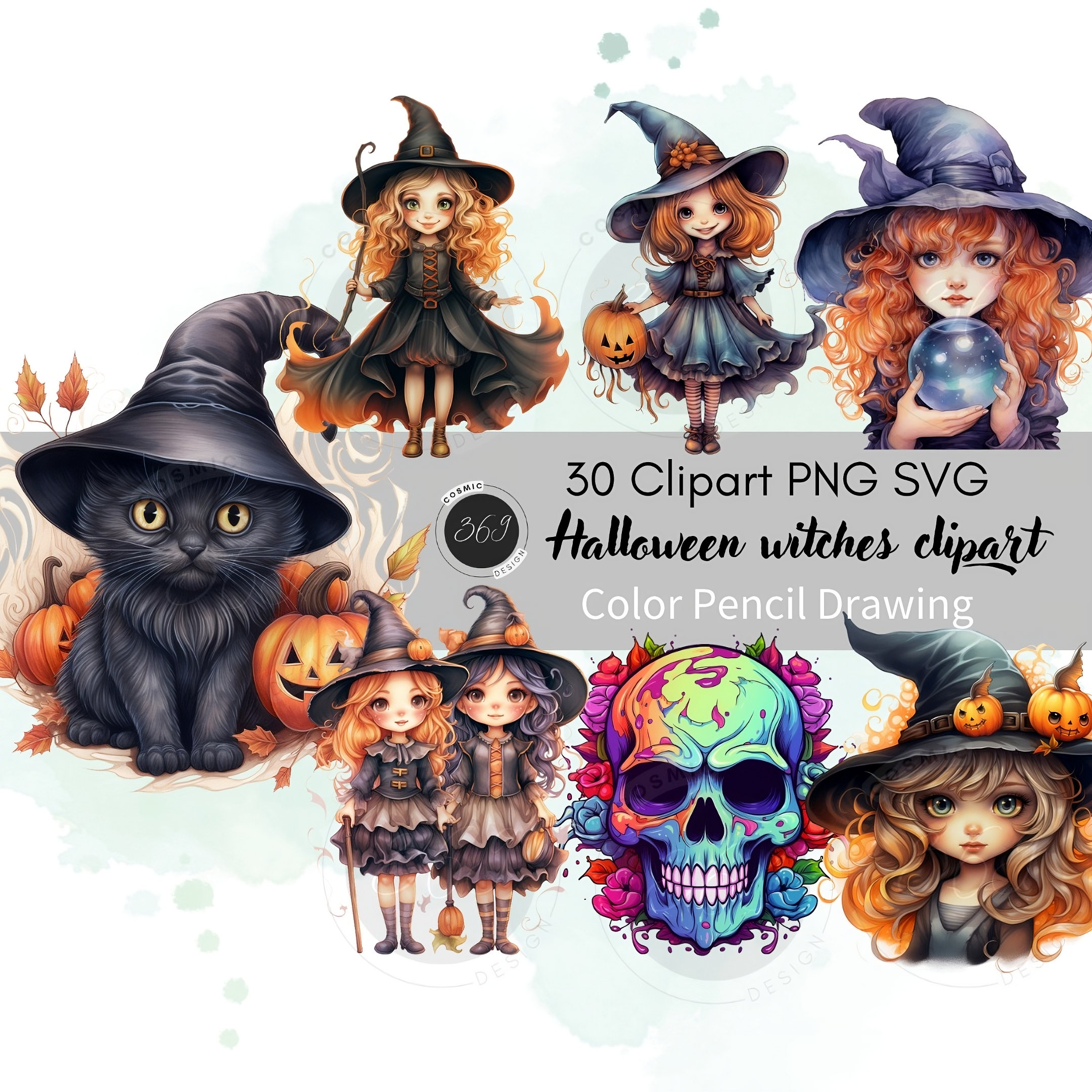 Halloween Witches Clipart Set 30 PNG SVG Personal & Commercial Use ...