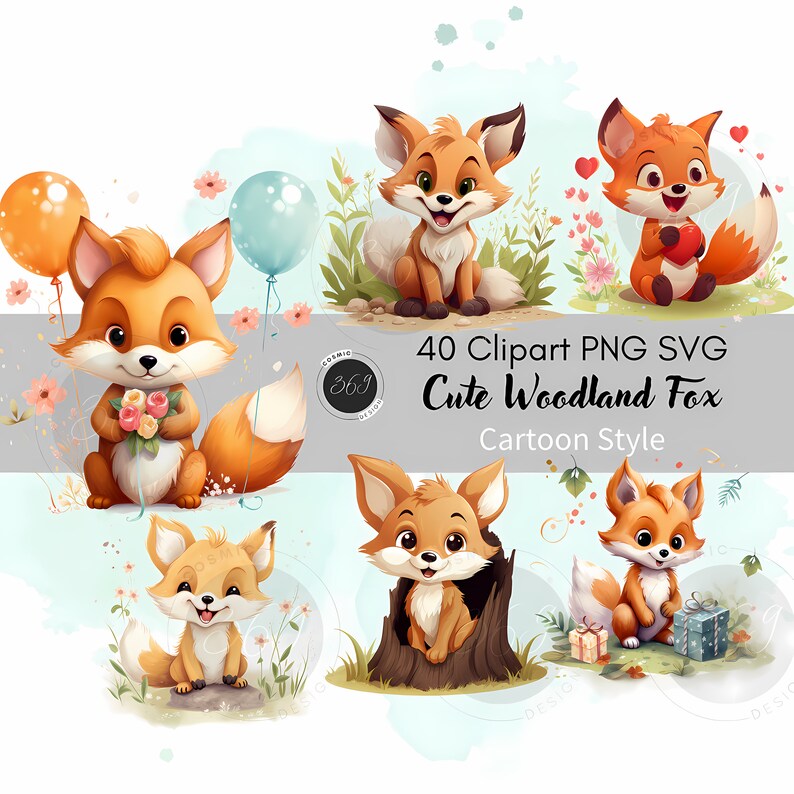 Woodland Fox Clipart Bundle 40 PNG SVG Cartoon Style Commercial Use ...