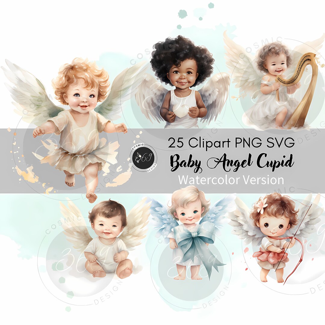 Watercolor Baby Angel Clipart Bundle 25 PNG SVG for Personal ...