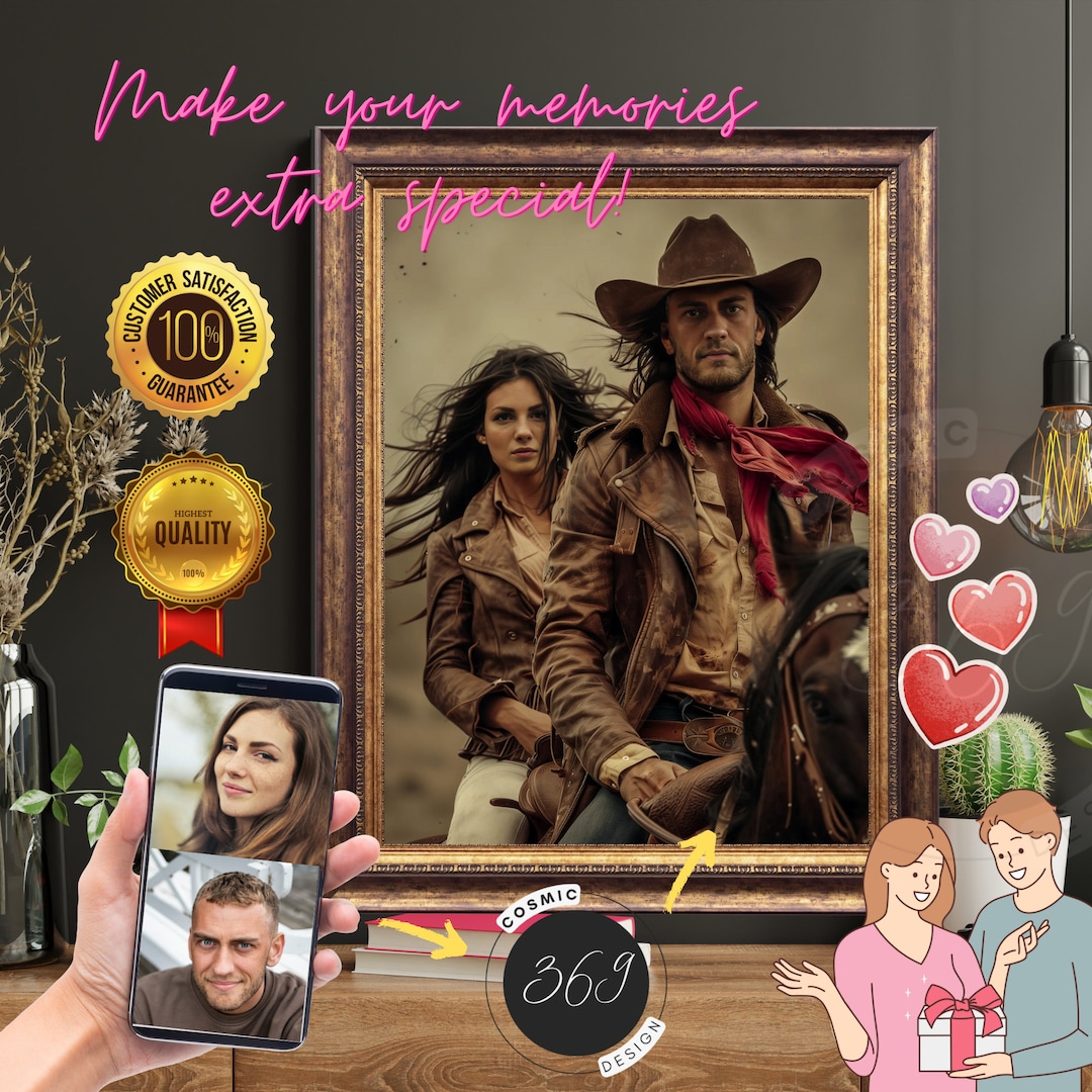Custom-portrait Gift Custom Couple Portrait From Photo, Cowboy Cowgirl ...
