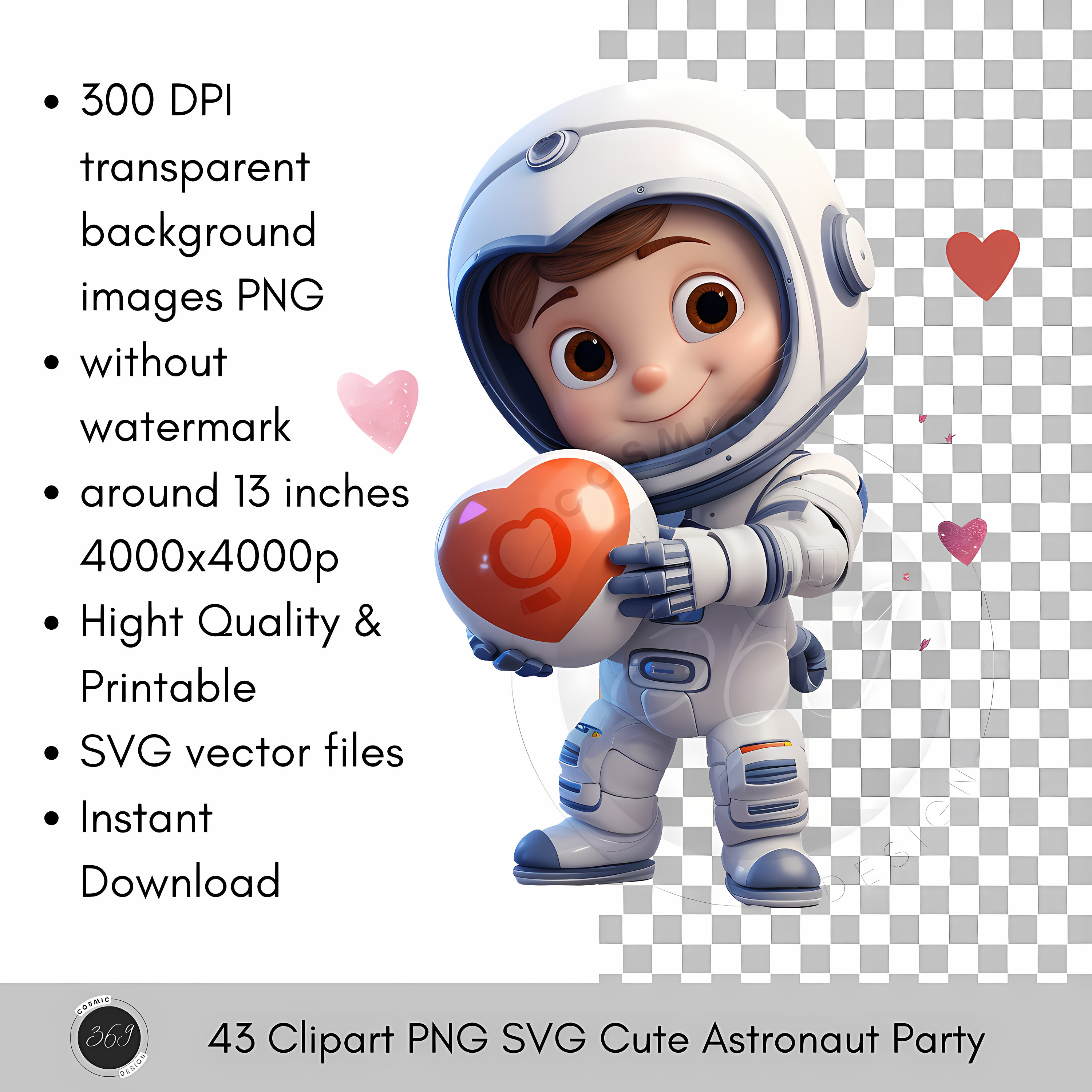 Birthdayparty Clipart Cute Space Clipart Bundle 43 PNG SVG Commercial ...