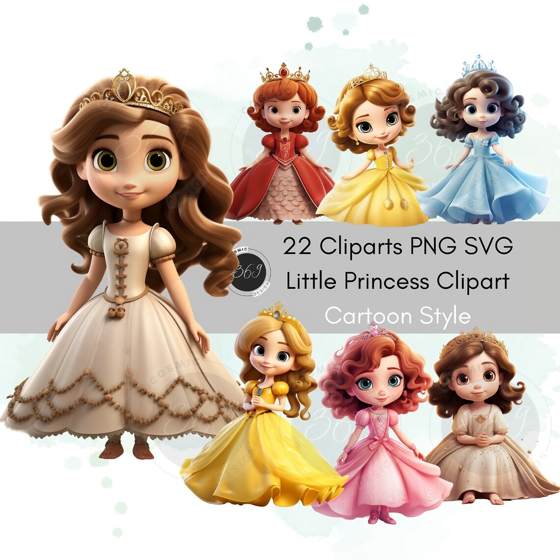 Princess Clipart, Cartoon Style Little Princesses 22 Designs, Baby Girl ...