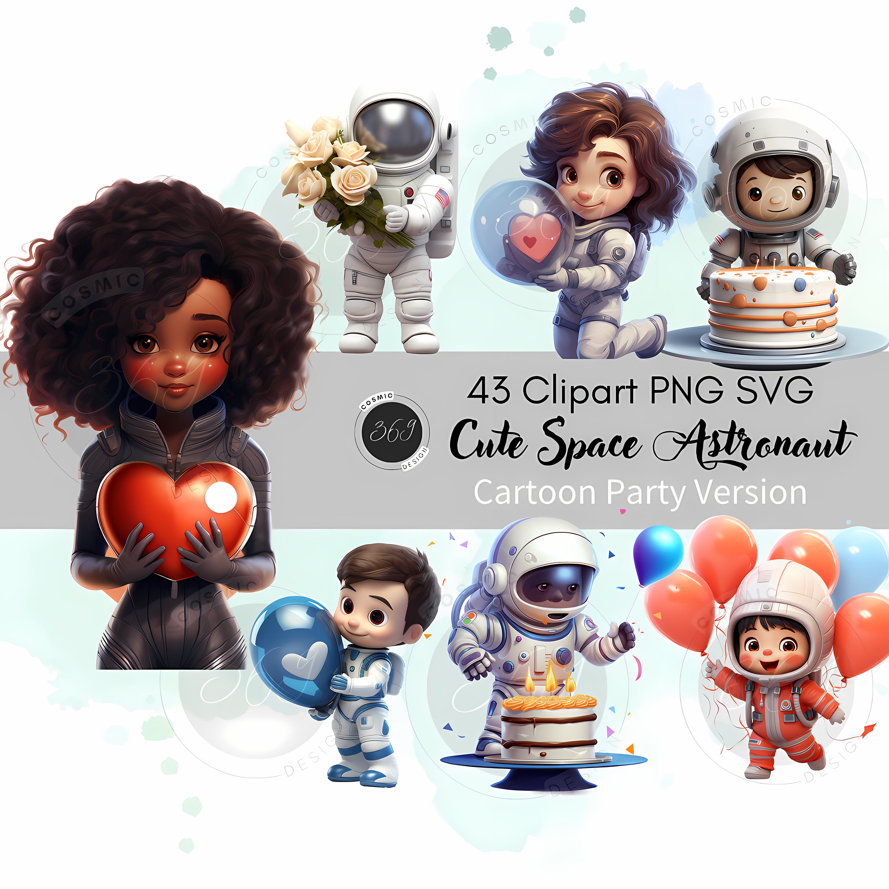 Birthdayparty Clipart Cute Space Clipart Bundle 43 PNG SVG Commercial ...
