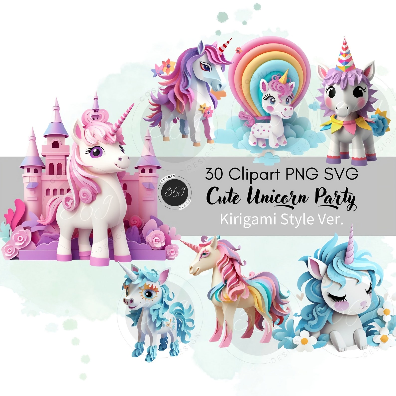 Unicornparty Clipart Cute Unicorn Clipart Bundle 30 PNG SVG Kirigami ...