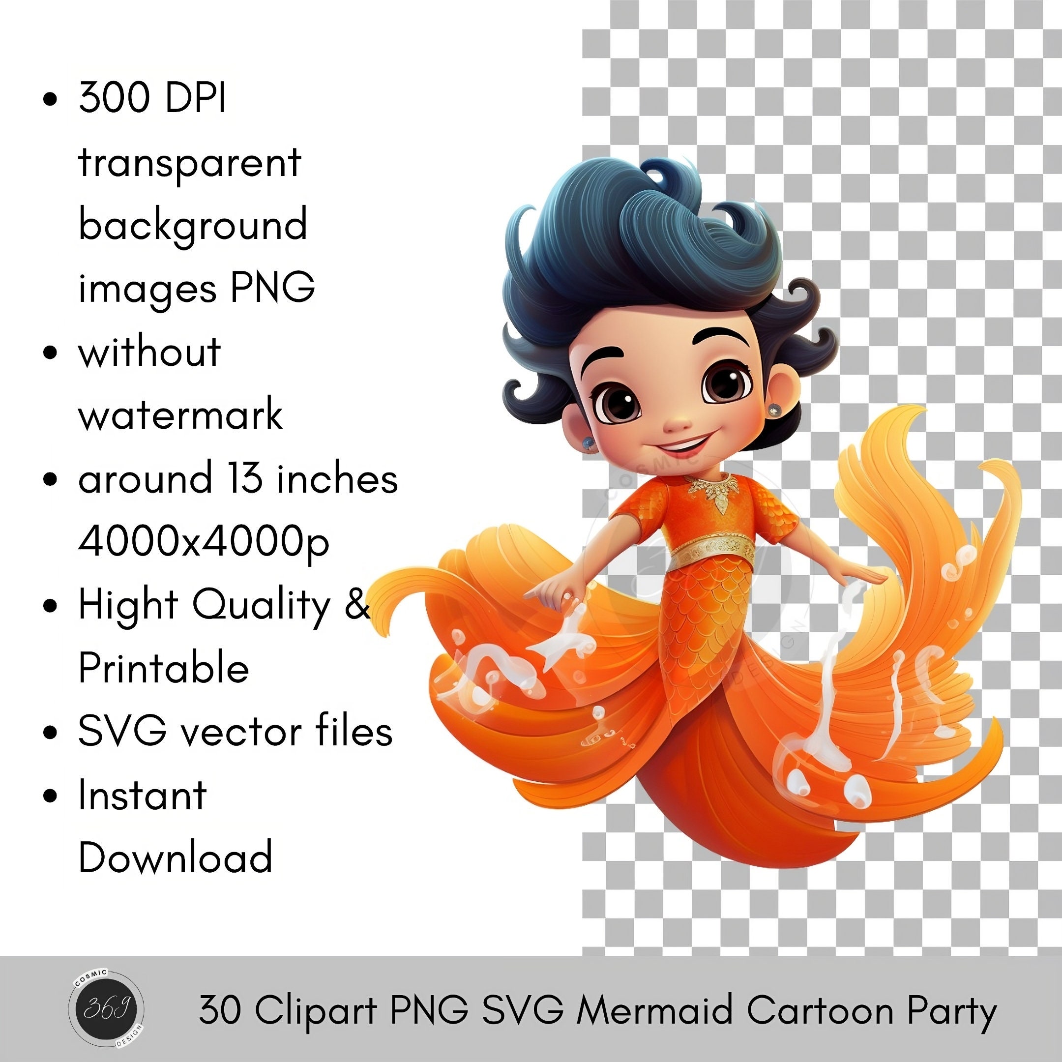 Mermaid PNG SVG Clipart Bundle Cartoon Style 30 Designs for Personal ...