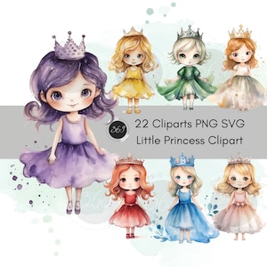 Princess Clipart, Watercolor Little Princesses Clipart 22 Designs ...