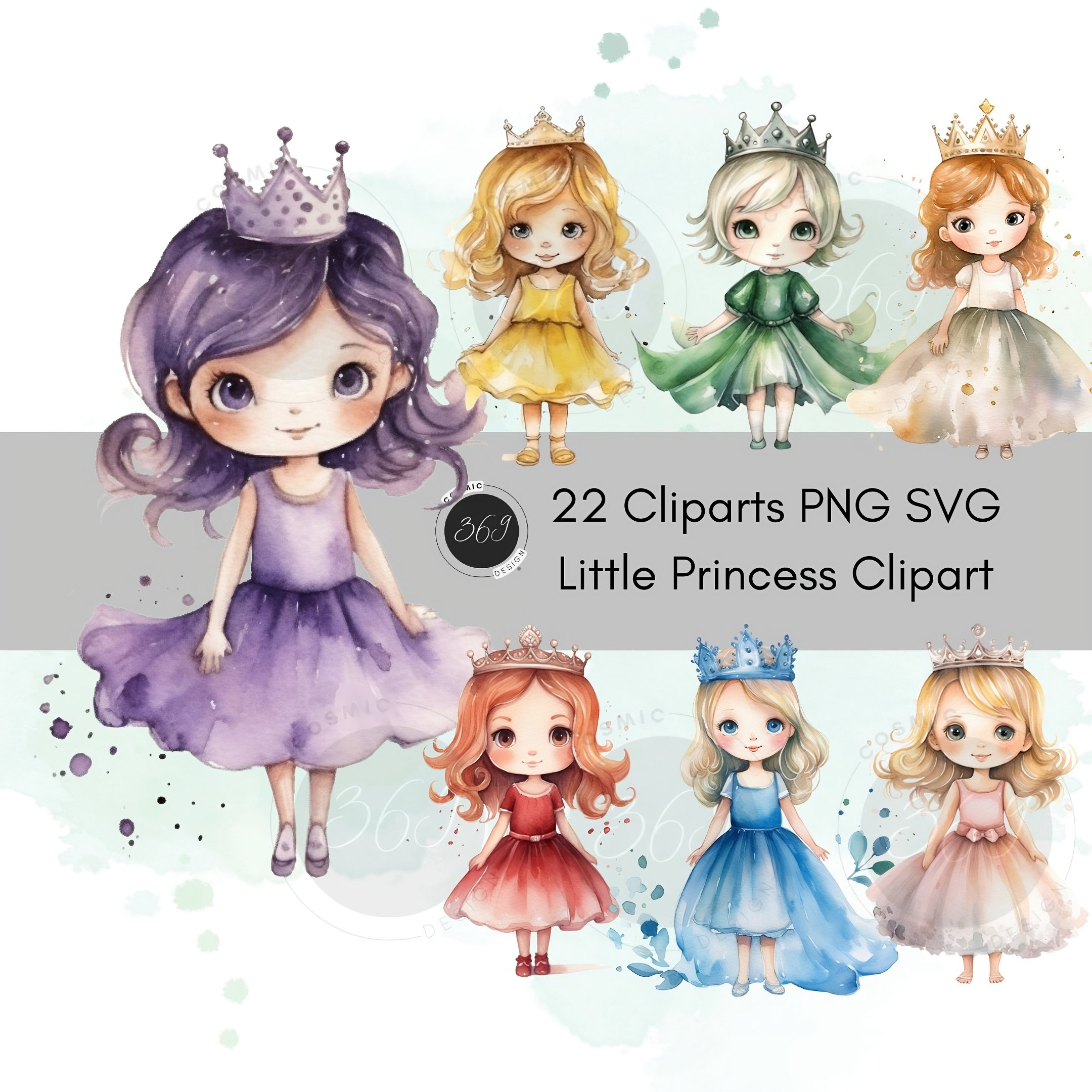 Princess Clipart Watercolor Little Princesses Clipart 22 - Etsy