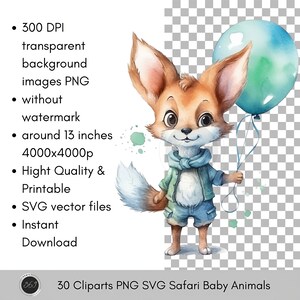 Clipart Animals 30 Safari Baby Animals Cute Animals Watercolor Clipart ...