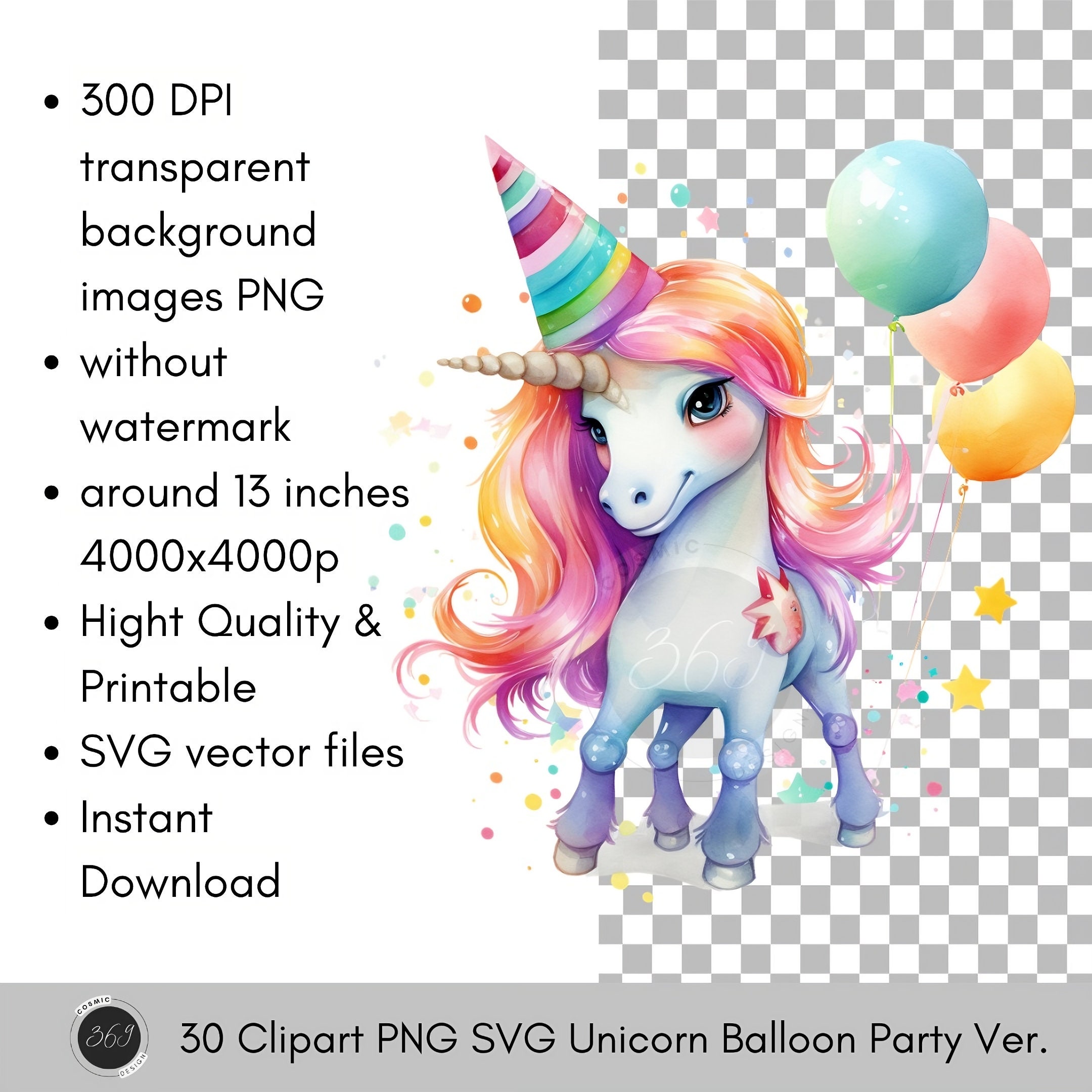 Unicorn Clipart Watercolor Style 30 Designs PNG SVG for Personal ...