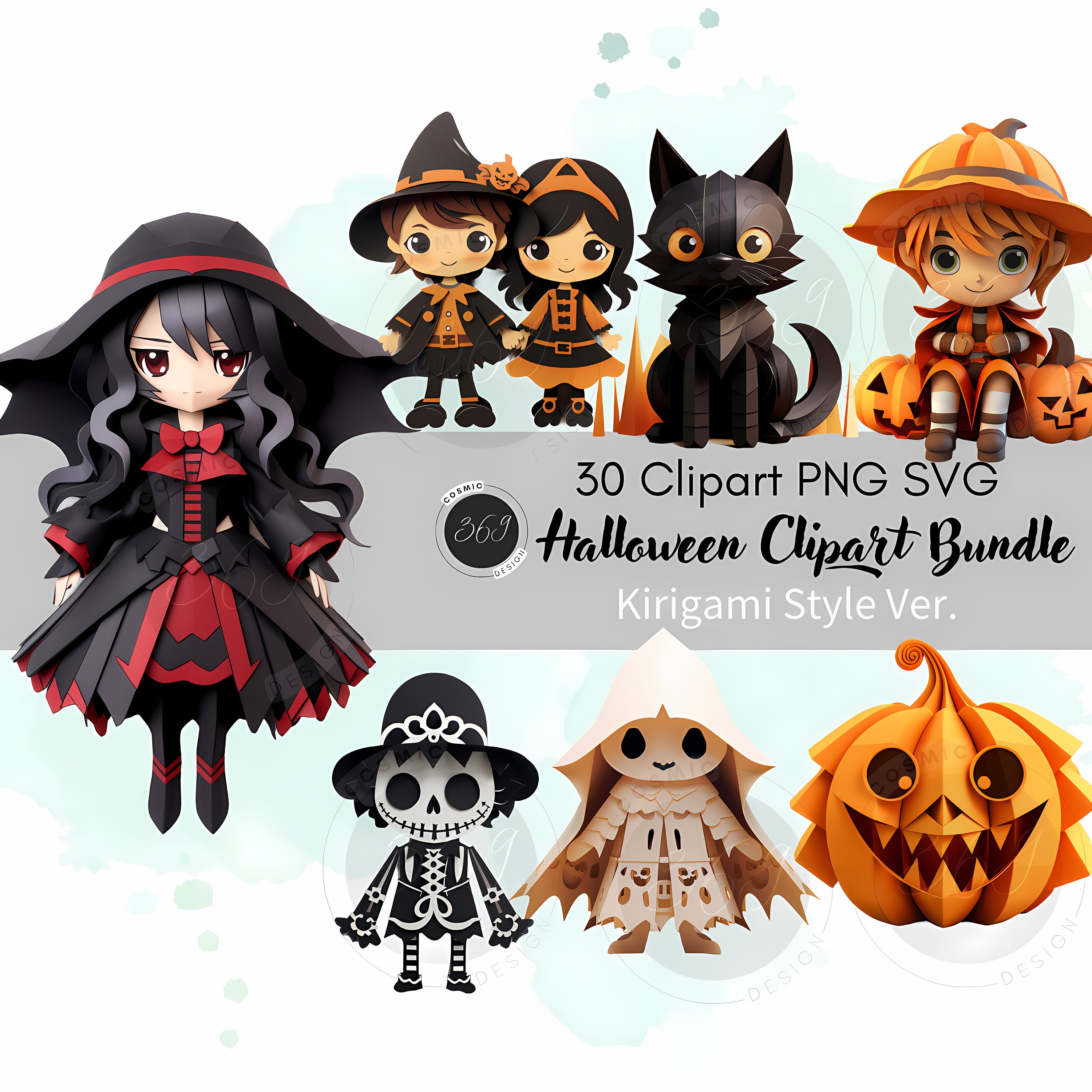 Halloween Clipart Bundle Vampire Clipart 30 PNG SVG Kirigami Style for ...