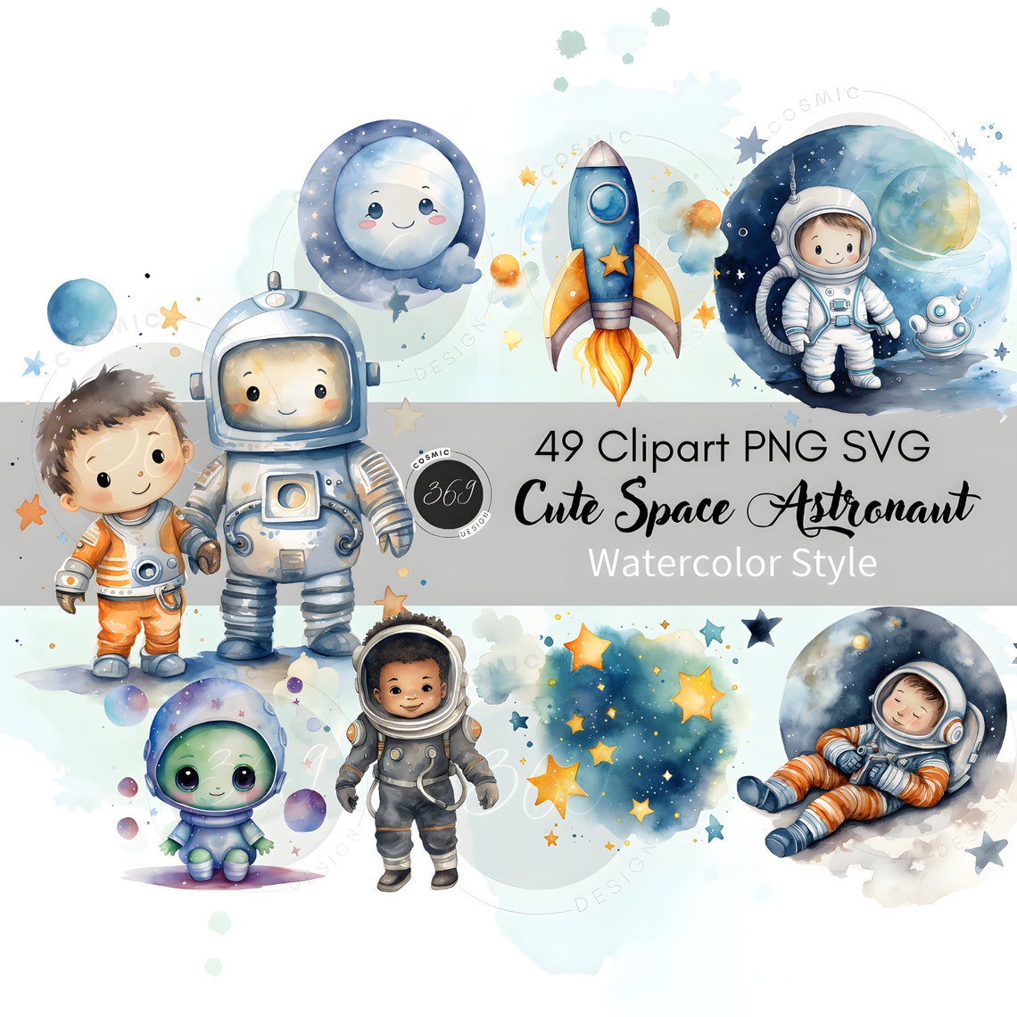 Cute Space Clipart Bundle 49 PNG SVG Commercial Use, Astronaut Clipart ...