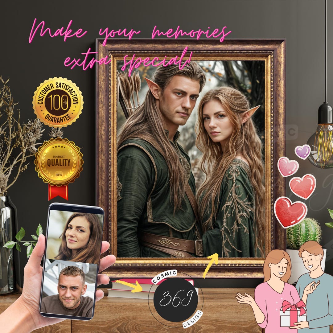 Custom-portrait Gift Custom Couple Portrait From Photo, Middle-earth ...