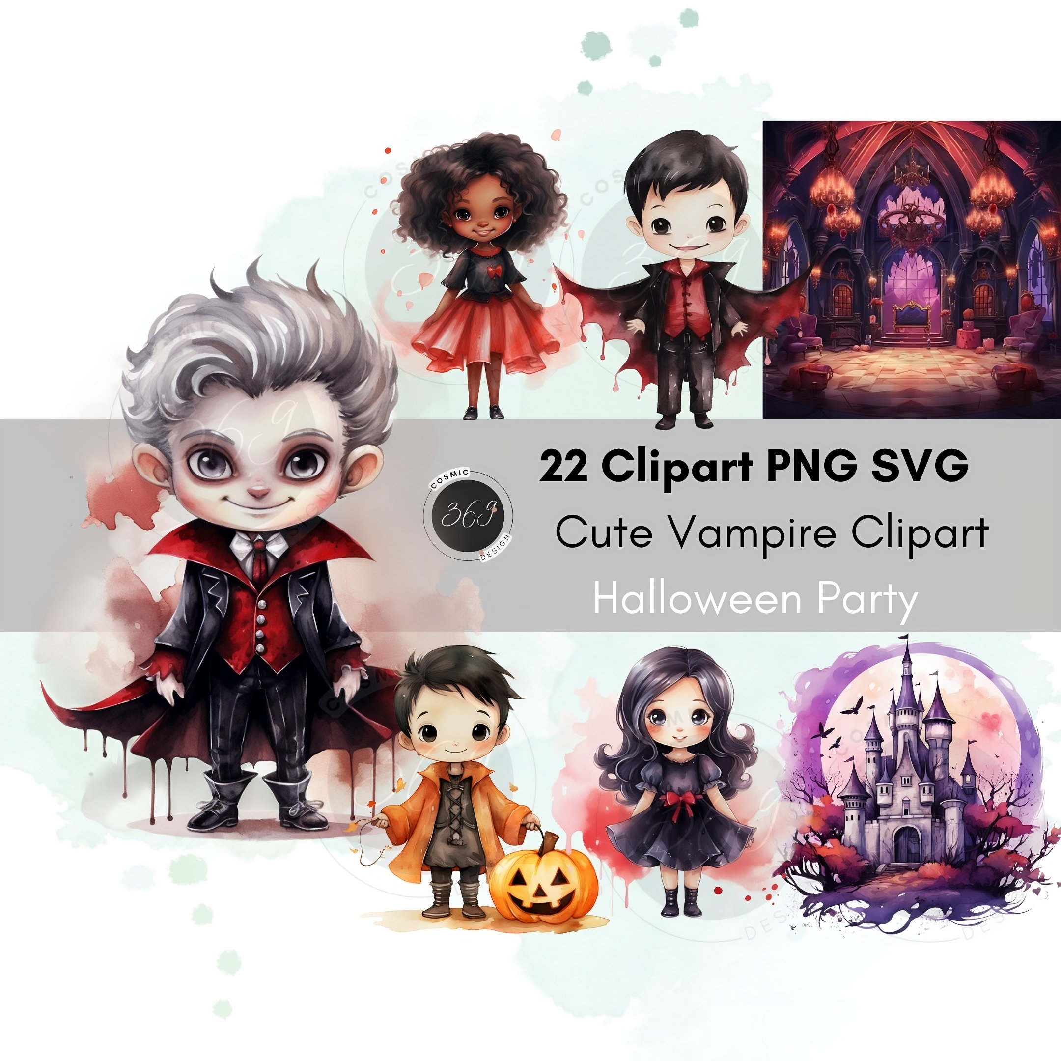 Cute Vampire Clipart Halloween Clipart Watercolor Bundle - Etsy