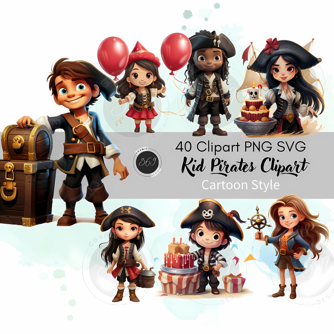 Kid Pirates Birthdayparty Clipart Bundle 40 PNG SVG Commercial Use ...