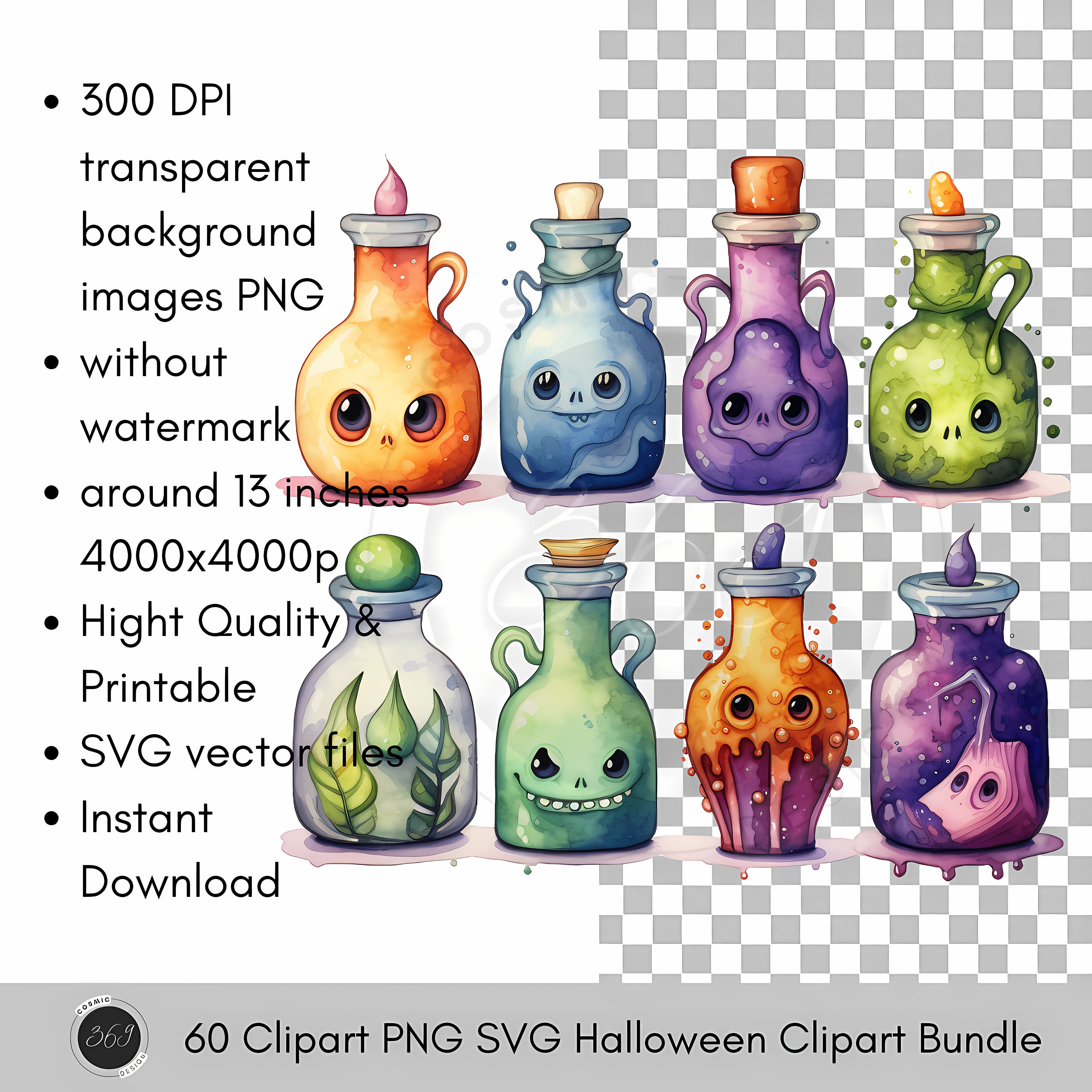 Halloween Clipart Bundle 60 PNG SVG Watercolor Style - Etsy