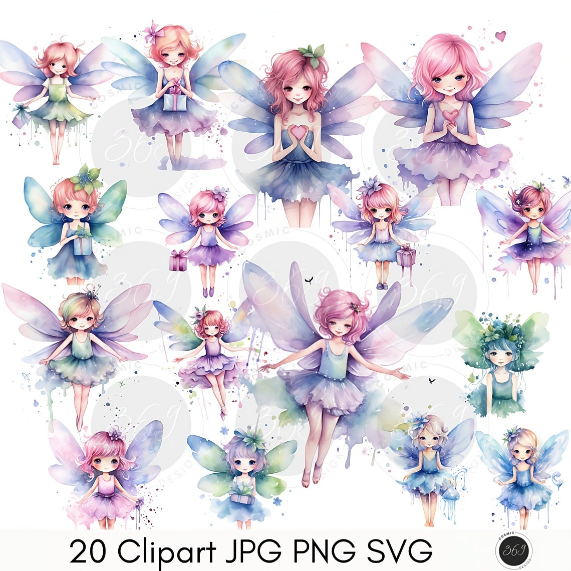 Cute Fairy Clipart, 20 Designs, Fairy PNG, Printable, Commercial Use ...