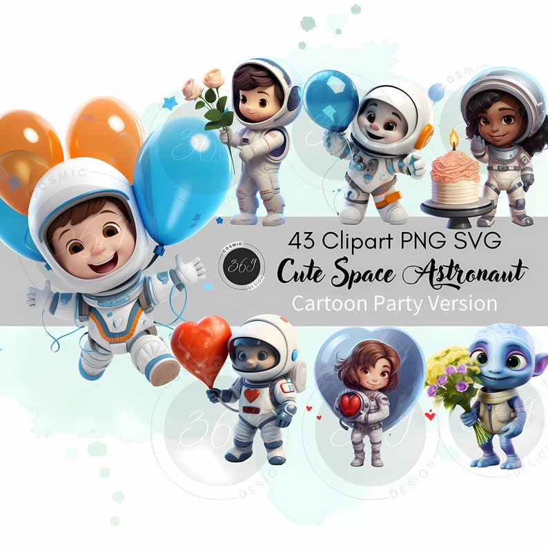 Birthdayparty Clipart Cute Space Clipart Bundle 43 PNG SVG Commercial ...