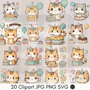 Birthday Cat Clipart Kawaii Birthday Cats Funny Party Clipart ...